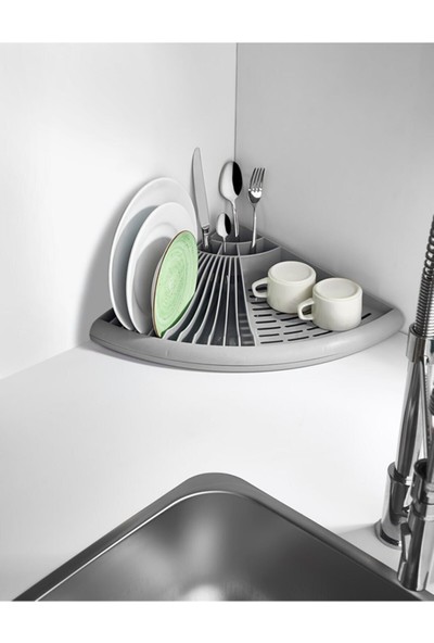 GizemceHome Süzgeçli Yelpaze Modeli Köşe Tabaklık ve Bulaşıklık GizemceHome Süzgeçli Yelpaze Modeli Köşe Tabaklık ve Bulaşıklık
