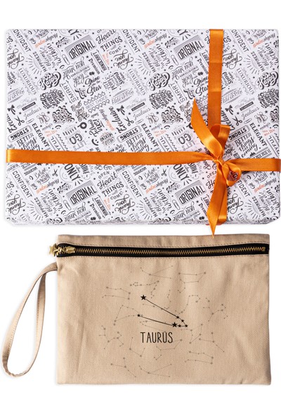 Hediye Sepeti Boğa Burcuna Özel Bej Renk Kanvas Makyaj Çantası Hediye Sepeti Boğa Burcuna Özel Bej Renk Kanvas Makyaj Çantası