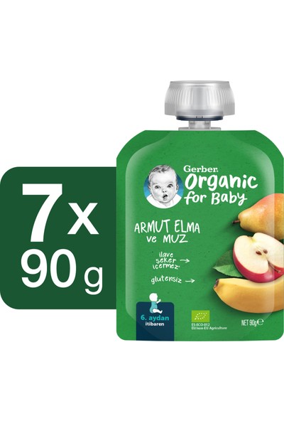 Gerber Organik Elmalı ve Muzlu Armut Püresi 90G 7'li Gerber Organik Elmalı ve Muzlu Armut Püresi 90G 7'li