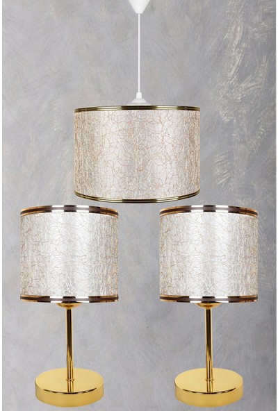 Evlight Luxury 3'lü Avize ve Abajur Seti Metal Ayak / Altınipli Evlight Luxury 3'lü Avize ve Abajur Seti Metal Ayak / Altınipli