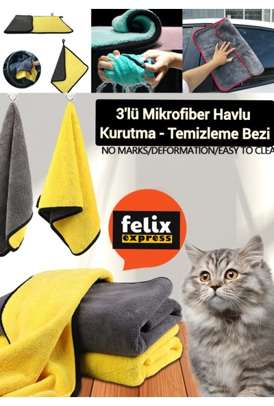 3'lü 60*30 Mikrofiber Havlu Araba Oto Cam Kapı Bezi Hayvan Kurutma Bezi