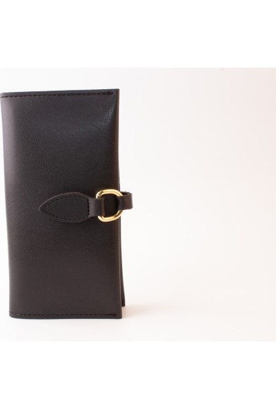 Dericom Yumuşak Derili Çıtçıtlı Çok Bölmeli Ortası Fermuarlı ve Telefonluklu Siyah Kadın Cüzdan Aksesuar