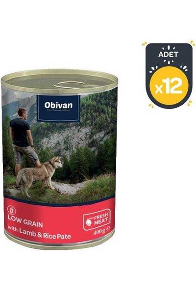 Obivan Yetişkin Kuzulu Köpek Konserve 400 gr x 12
