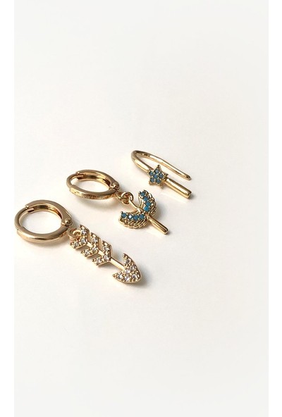 Teen Jewellry Mavi Zirkon Taşlı Kanatlı Gold Üçlü Küpe Teen Jewellry Mavi Zirkon Taşlı Kanatlı Gold Üçlü Küpe