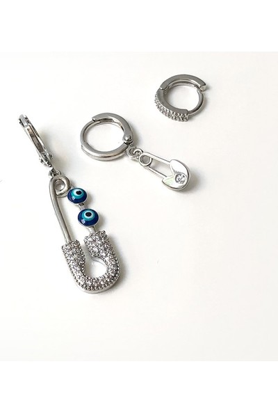 Teen Jewellry Nazar Boncuklu Çengel Iğneli Üçlü Silver Küpe Teen Jewellry Nazar Boncuklu Çengel Iğneli Üçlü Silver Küpe