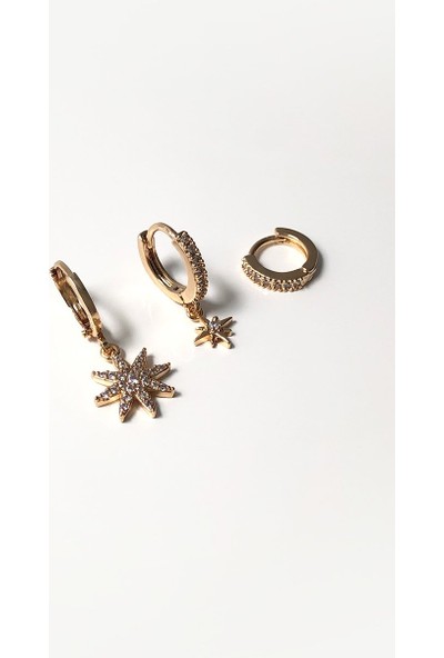 Teen Jewellry Zirkon Taşlı Gold Star Küpe Seti