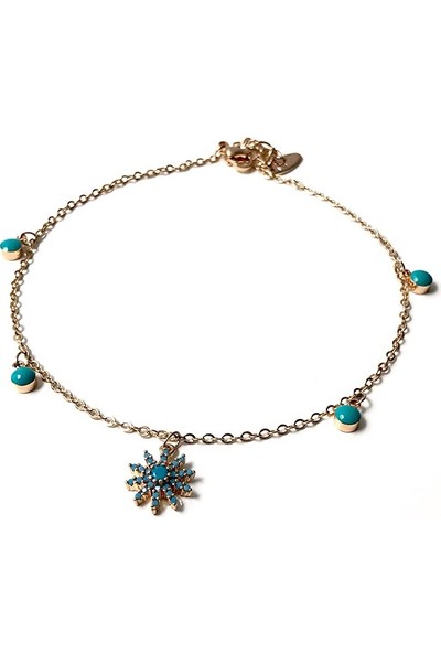 Teen Jewellry Zirkon ve Turkuaz Taşlı Gold Yıldız Halhal Teen Jewellry Zirkon ve Turkuaz Taşlı Gold Yıldız Halhal