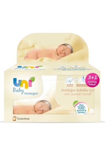 Uni Baby Yenidoğan Islak Pamuk Mendil 3+1 Uni Baby Yenidoğan Islak Pamuk Mendil 3+1