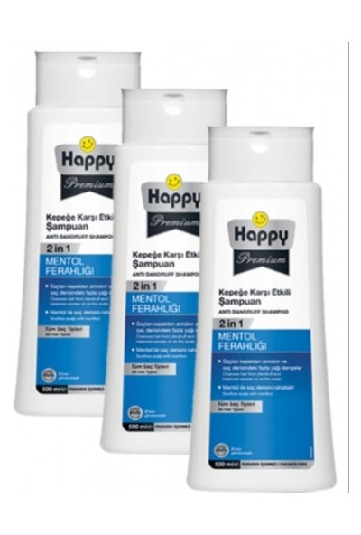 Happy Premium Mentollü Kepeğe Karşı Etkili Şampuan 500 ml x 3 Adet