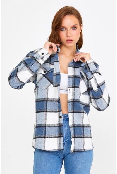 Tarz Cool Kadın Mavi-Beyaz Slim Fit Cepli Ekoseli Oduncu GÖMLEK-KKKODG001R05S Tarz Cool Kadın Mavi-Beyaz Slim Fit Cepli Ekoseli Oduncu GÖMLEK-KKKODG001R05S