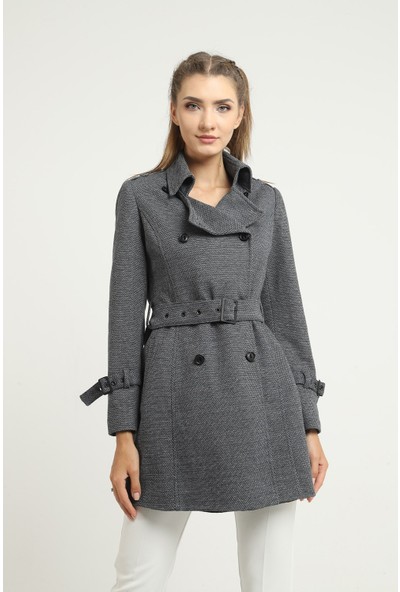 Mangosteen Kadın Füme Kemerli Rüzgarlık Detaylı Kısa Trençkot
