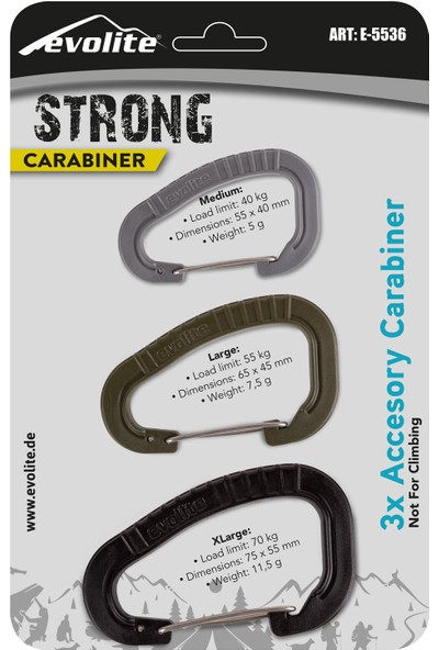 Evolite Strong 3'lü Karabina Seti - Siyah/haki/gri Evolite Strong 3'lü Karabina Seti - Siyah/haki/gri