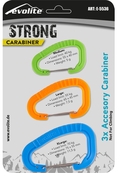 Evolite Strong 3'lü Karabina Seti - Mavi/turuncu/yeşil Evolite Strong 3'lü Karabina Seti - Mavi/turuncu/yeşil