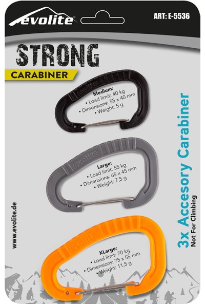 Evolite Strong 3'lü Karabina Seti - Turuncu/gri/siyah Evolite Strong 3'lü Karabina Seti - Turuncu/gri/siyah