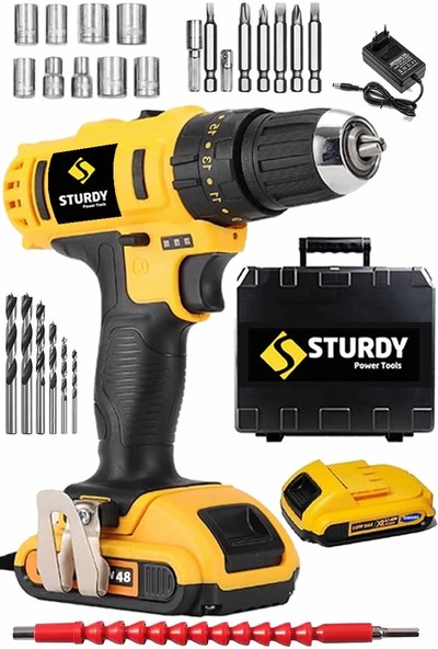 Sturdy 48VF 5mah Lityum Çift Akülü Şarjlı Vidalama Matkap New Seri Uzun Ömürlü Kullanım 27 Parça Setli Sturdy 48VF 5mah Lityum Çift Akülü Şarjlı Vidalama Matkap New Seri Uzun Ömürlü Kullanım 27 Parça Setli