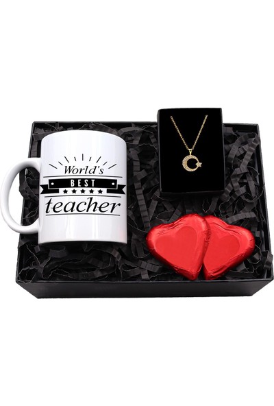 VegaGiftShop Gold Ayyıldız Kolye & Öğretmenler Günü Kupa & 2 Adet Kalp Çikolata Seti VegaGiftShop Gold Ayyıldız Kolye & Öğretmenler Günü Kupa & 2 Adet Kalp Çikolata Seti