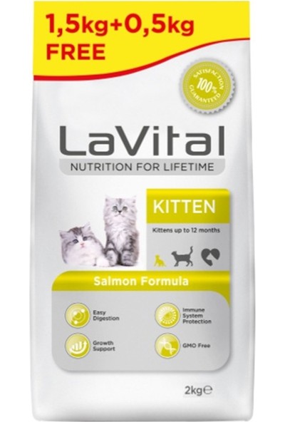 La Vital Kitten Somon Balıklı Yavru Kuru Kedi Maması 1.5 kg + 0.5 kg La Vital Kitten Somon Balıklı Yavru Kuru Kedi Maması 1.5 kg + 0.5 kg