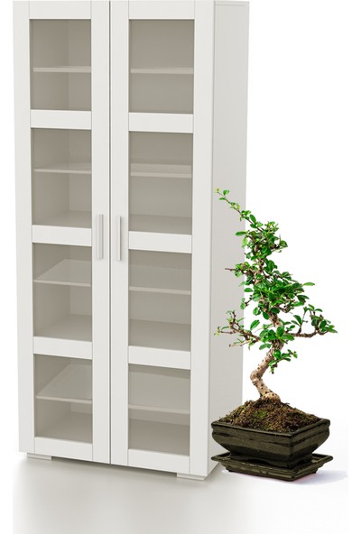 Dekorex BFE-211-BEYAZ Iki Kapaklı Camlı Yüksek Büfe