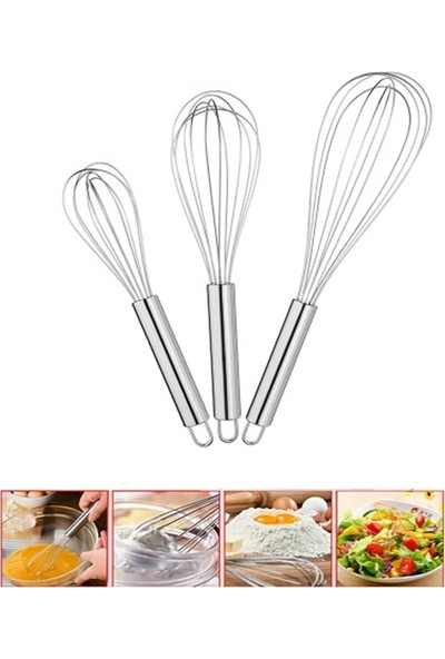 Kitchen Beauty 3 Boy Paslanmaz Metal Çırpıcı Set Yumurta Sos Yoğurt Karıştırıcı Mikser Kitchen Beauty 3 Boy Paslanmaz Metal Çırpıcı Set Yumurta Sos Yoğurt Karıştırıcı Mikser