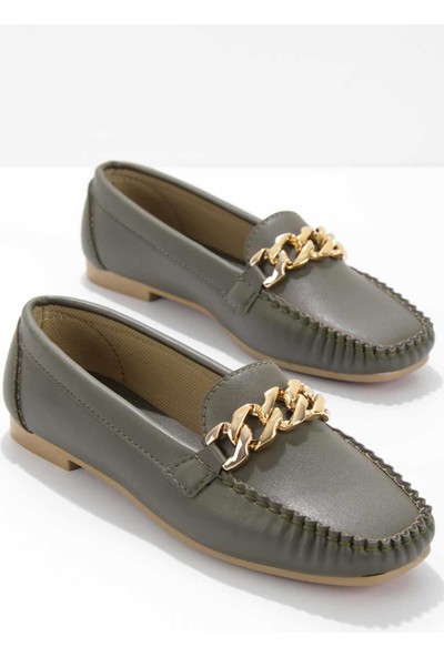Bambi Haki Kadın Loafer Ayakkabı K01542122009