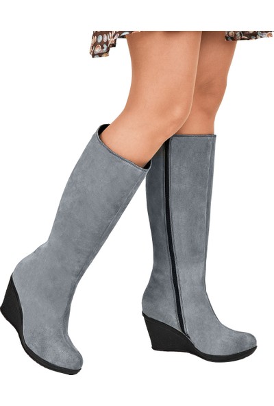 Moosefield Hakiki Deri Dolgu Topuk Gri Kadın Çizme Moosefield Hakiki Deri Dolgu Topuk Gri Kadın Çizme