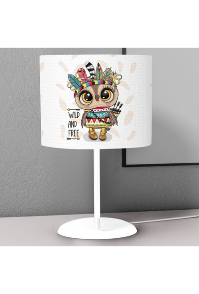 Tiny Baby Concept Beyaz Vahşi Baykuş Desenli Çocuk Odası Dijital Baskılı Çocuk Odası Masaüstü Abajur Avize