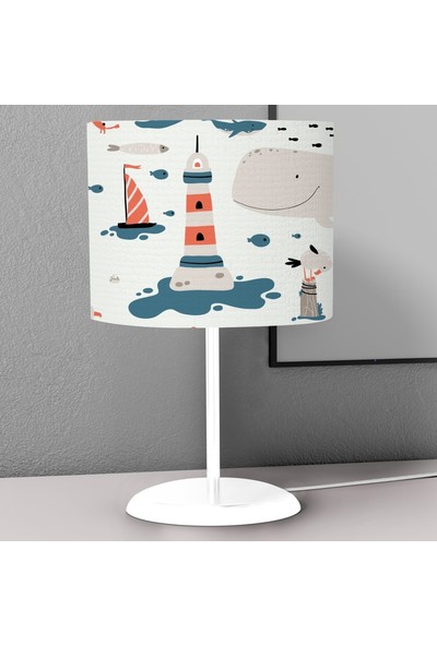 Tiny Baby Concept Balina ve Ev Desenli Çocuk Odası Dijital Baskılı Çocuk Odası Masaüstü Abajur Avize