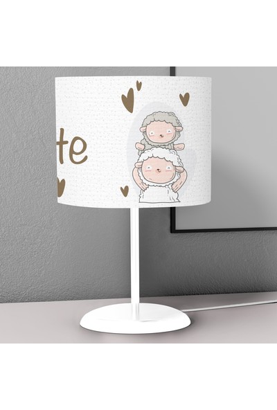 Tiny Baby Concept Beyaz Tatlı Koyun Desenli Çocuk Odası Dijital Baskılı Çocuk Odası Masaüstü Abajur Avize