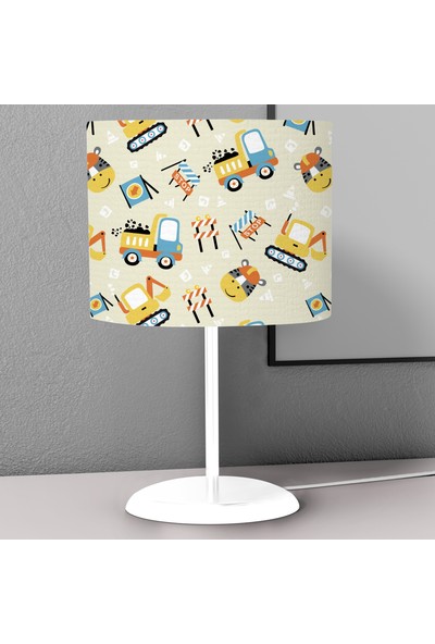 Tiny Baby Concept Inşaat Arabalar Desenli Çocuk Odası Dijital Baskılı Çocuk Odası Masaüstü Abajur Avize