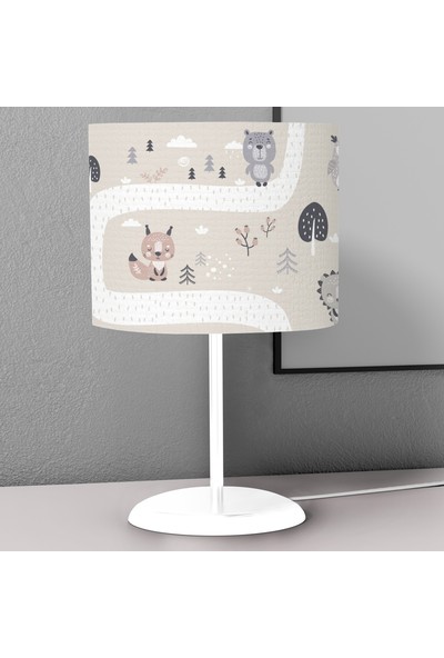 Tiny Baby Concept Yol ve Hayvanlar Desenli Çocuk Odası Dijital Baskılı Çocuk Odası Masaüstü Abajur Avize