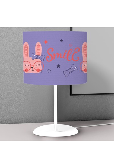 Tiny Baby Concept Mor Gülümseyen Tavşan Desenli Çocuk Odası Dijital Baskılı Çocuk Odası Masaüstü Abajur Avize