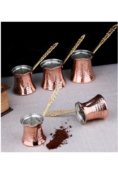 Morponi 5'li Bakır Cezve Seti 5'li El Yapım Bakır Cezve Takımı