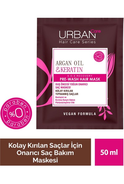 URBAN Care Argan Yağı&Keratin Kolay Kırılan Saçlar Besleyici Duş Öncesi Saç Bakım Maskesi-Vegan-50ML URBAN Care Argan Yağı&Keratin Kolay Kırılan Saçlar Besleyici Duş Öncesi Saç Bakım Maskesi-Vegan-50ML