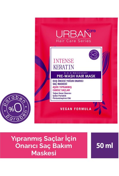 URBAN Care Intense Keratin Aşırı Yıpranmış Saçlar Onarıcı Duş Öncesi Saç Bakım Maskesi-Vegan -50ML URBAN Care Intense Keratin Aşırı Yıpranmış Saçlar Onarıcı Duş Öncesi Saç Bakım Maskesi-Vegan -50ML