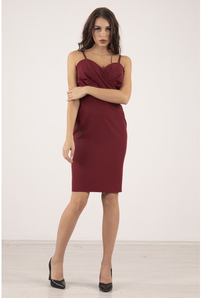 Belamore Bordo Ip Askılı Drapeli Abiye Elbise 0104008.04