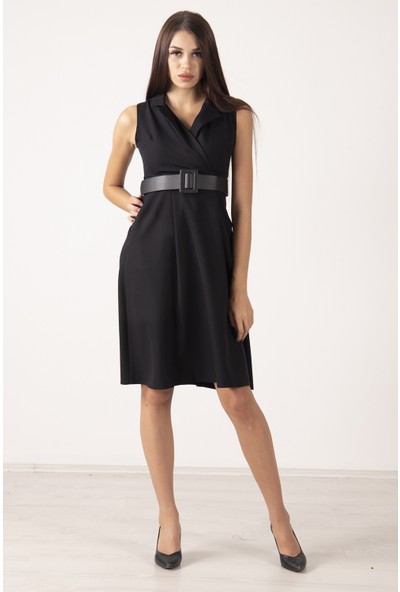 Belamore Siyah Sıfır Kol Ceket Yaka Cepli Astarsız Abiye Elbise 0104007.01 Belamore Siyah Sıfır Kol Ceket Yaka Cepli Astarsız Abiye Elbise 0104007.01