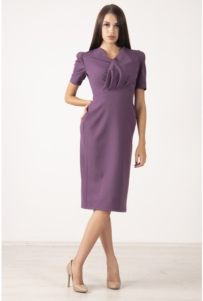 Belamore Lila Kısa Kollu Abiye Elbise 0104009.41