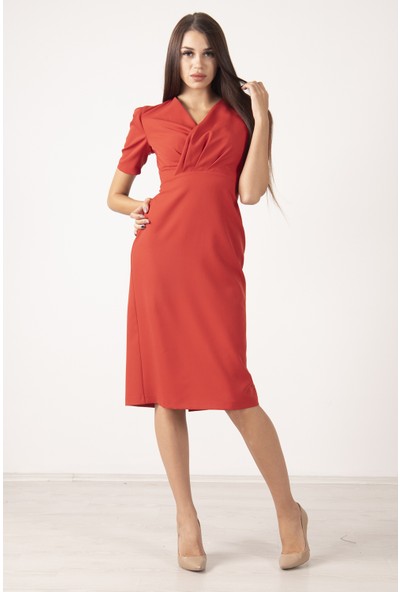 Belamore Kırmızı Kısa Kollu Abiye Elbise 0104009.08