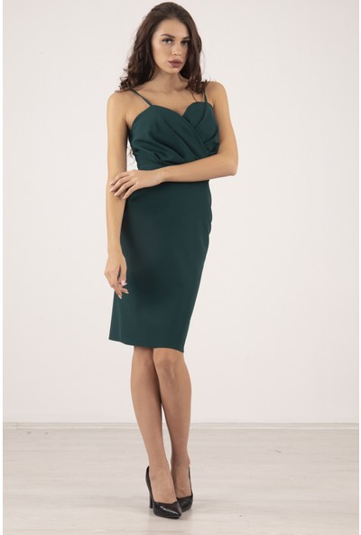 Belamore Zümrüt Ip Askılı Drapeli Abiye Elbise 0104008.123