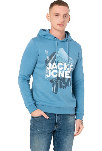 Jack Jones Jcoyork Sweat Hood Erkek Mavi Sweatshirt