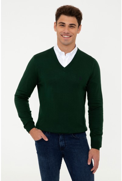 U.S. Polo Assn. Yeşil Triko Kazak Basic 50237037-VR054 U.S. Polo Assn. Yeşil Triko Kazak Basic 50237037-VR054