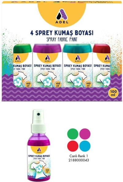Adel Sprey Kumaş Boyası 4'lü - Canlı Renkler 1 - 218 8000 043 Adel Sprey Kumaş Boyası 4'lü - Canlı Renkler 1 - 218 8000 043