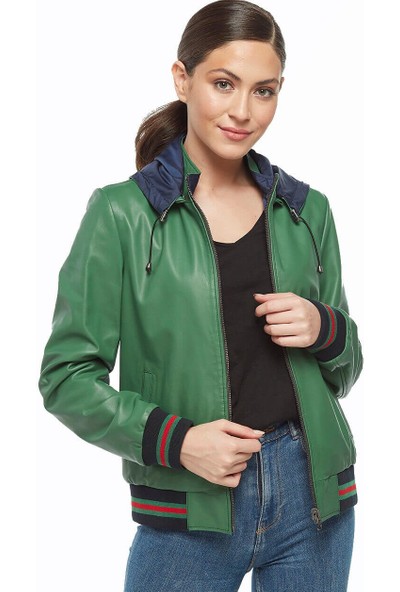 Deriza Marta Çift Taraflı Yeşil Deri Mont Deriza Marta Çift Taraflı Yeşil Deri Mont