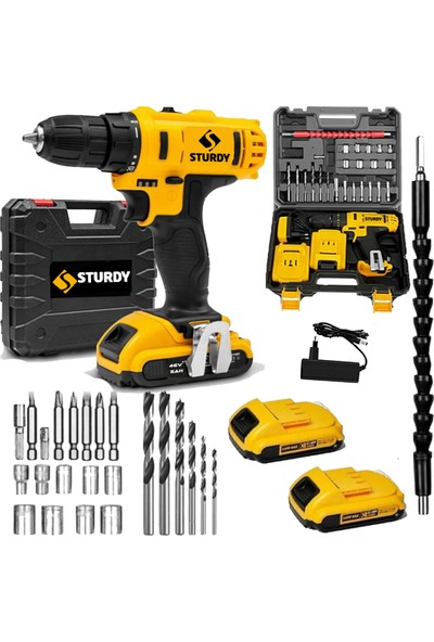Sturdy Power Tools 48 Volt 5.0 Amper DARBESİZ 24 PARÇA SETLİ Çift Akülü Şarjlı Vidalama Matkap Sturdy Power Tools 48 Volt 5.0 Amper DARBESİZ 24 PARÇA SETLİ Çift Akülü Şarjlı Vidalama Matkap