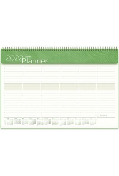 Gıpta 28X40 2022 Spiralli Haftalık Masa Sümeni (252-SMK) Yeşil Gıpta 28X40 2022 Spiralli Haftalık Masa Sümeni (252-SMK) Yeşil