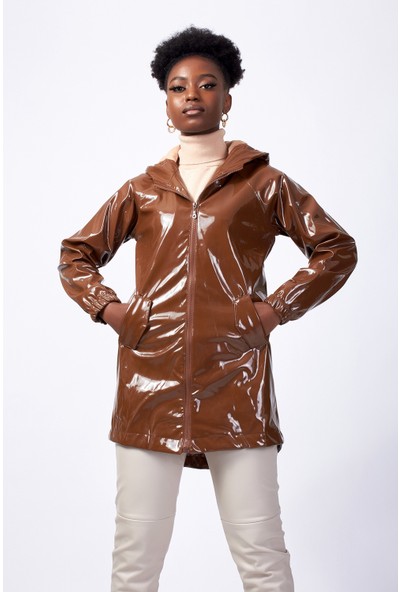 Coral Kapuşonlu Rugan Yağmurluk Kahve