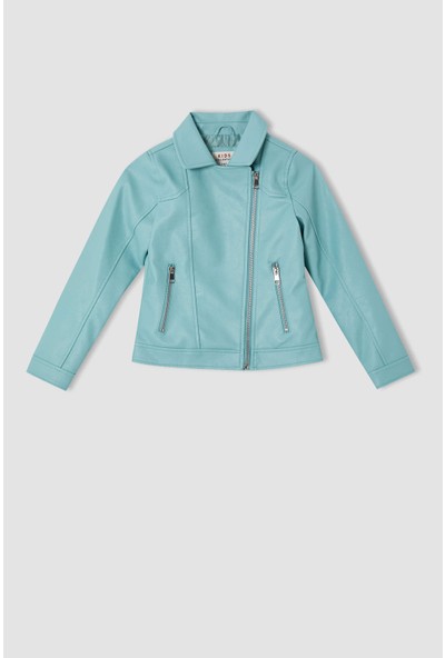 DeFacto Kız Çocuk Çapraz Fermuar Kapamalı Yılbaşı Temalı Suni Deri Mont U4290A621AU