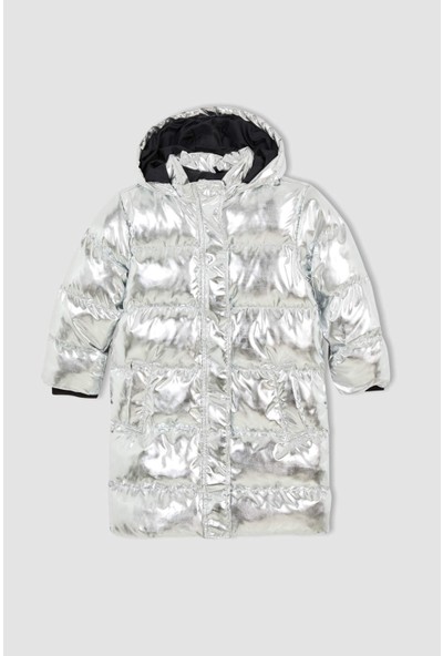 DeFacto Kız Çocuk Kapüşonlu Suni Kürklü Parlak Parka U4321A621WN