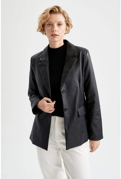 DeFacto Suni Deri Regular Fit Cep Detaylı Su Geçirmez Su Deri Mont T9020AZ21AU