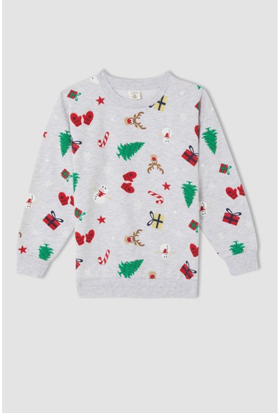DeFacto Erkek Çocuk Regular Fit Bisiklet Yaka Yılbaşı Temalı Sweatshirt W0037A621CW DeFacto Erkek Çocuk Regular Fit Bisiklet Yaka Yılbaşı Temalı Sweatshirt W0037A621CW